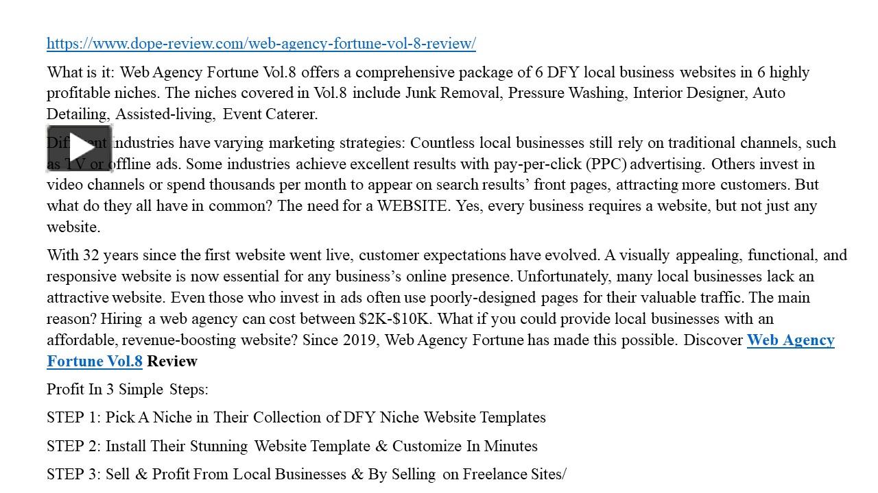 PPT – Web Agency Fortune Vol.8 Review PowerPoint presentation | free to download - id: 97caed-YjdiM