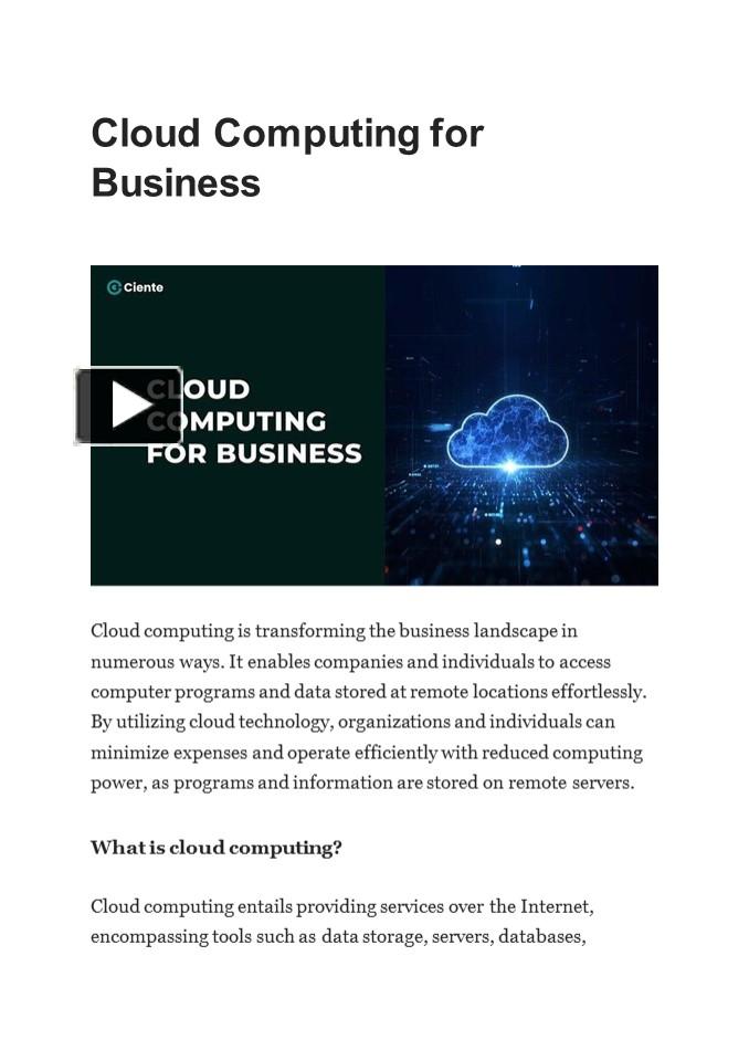 Ppt Cloud Computing For Business Powerpoint Presentation Free To