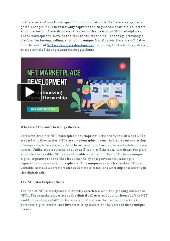 Revolutionizing Digital Ownership: The NFT Marketplace Development presentation | free to download