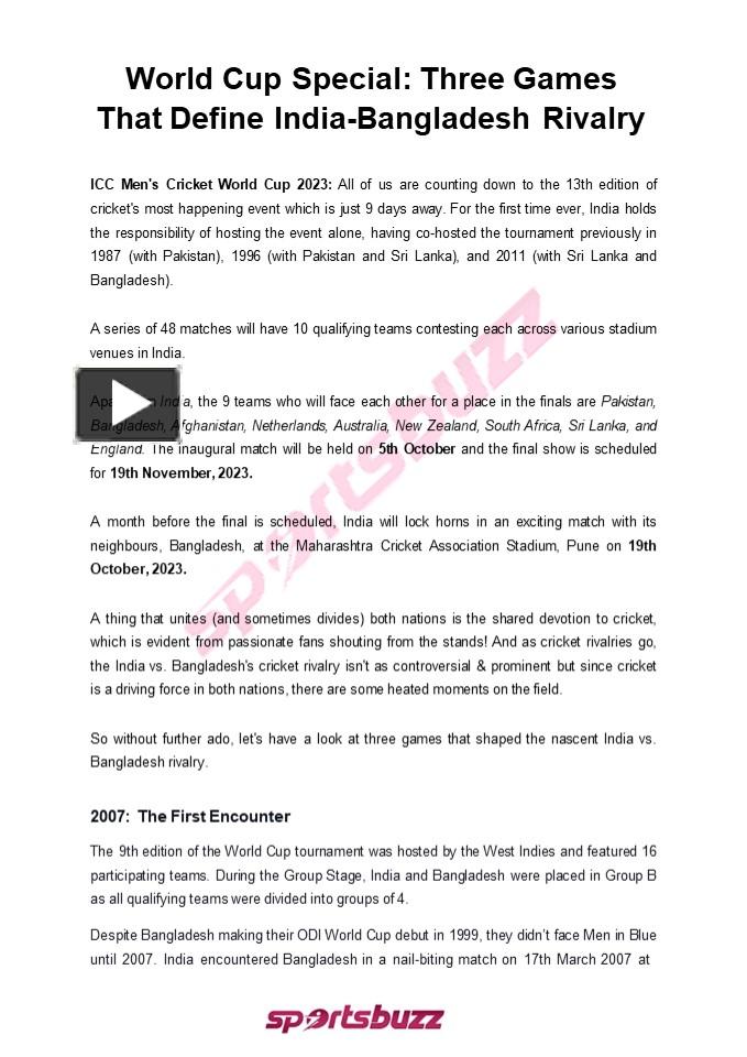 PPT – World Cup Special: Three Games That Define India-Bangladesh ...