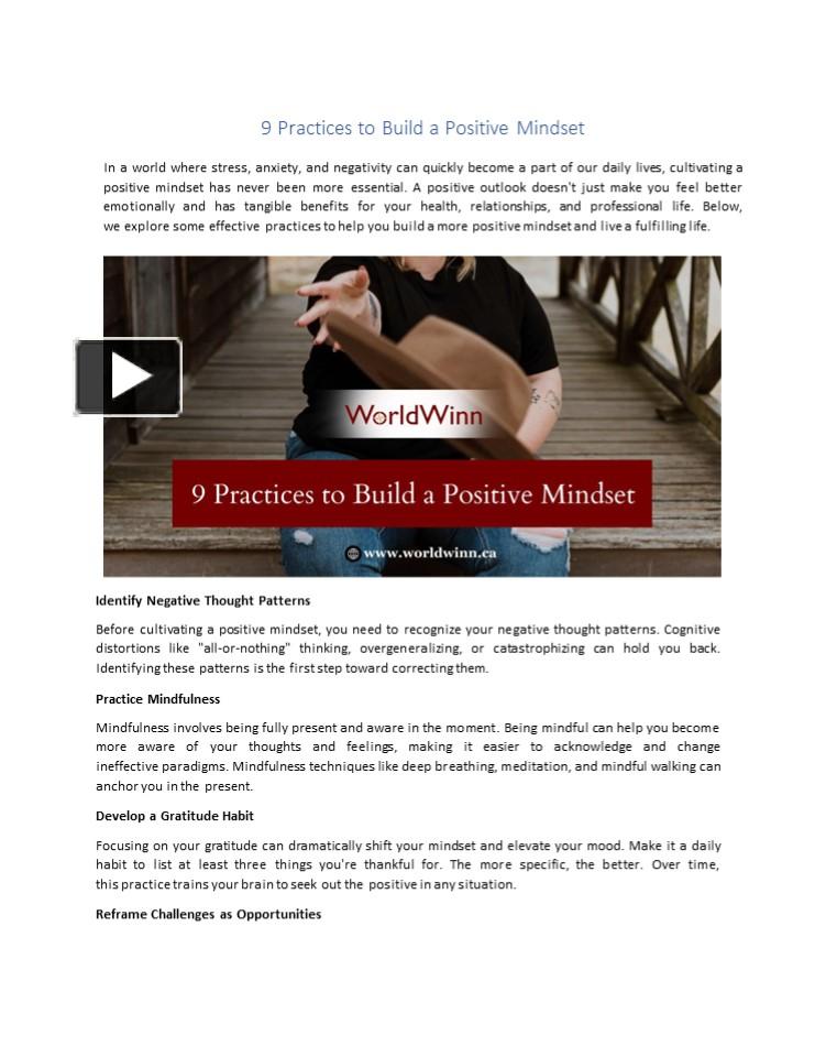 9 Practices to Build a Positive Mindset presentation | free to download