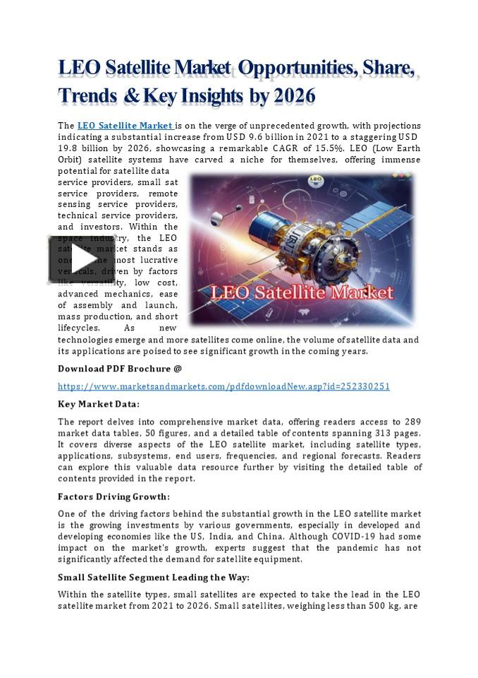 PPT – LEO Satellite Market Opportunities, Share, Trends & Key Insights by 2026 PowerPoint ...