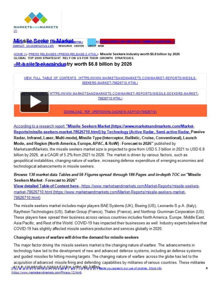 Missile Seekers Market Targeting a $6.8 Billion Valuation by 2026 presentation | free to download