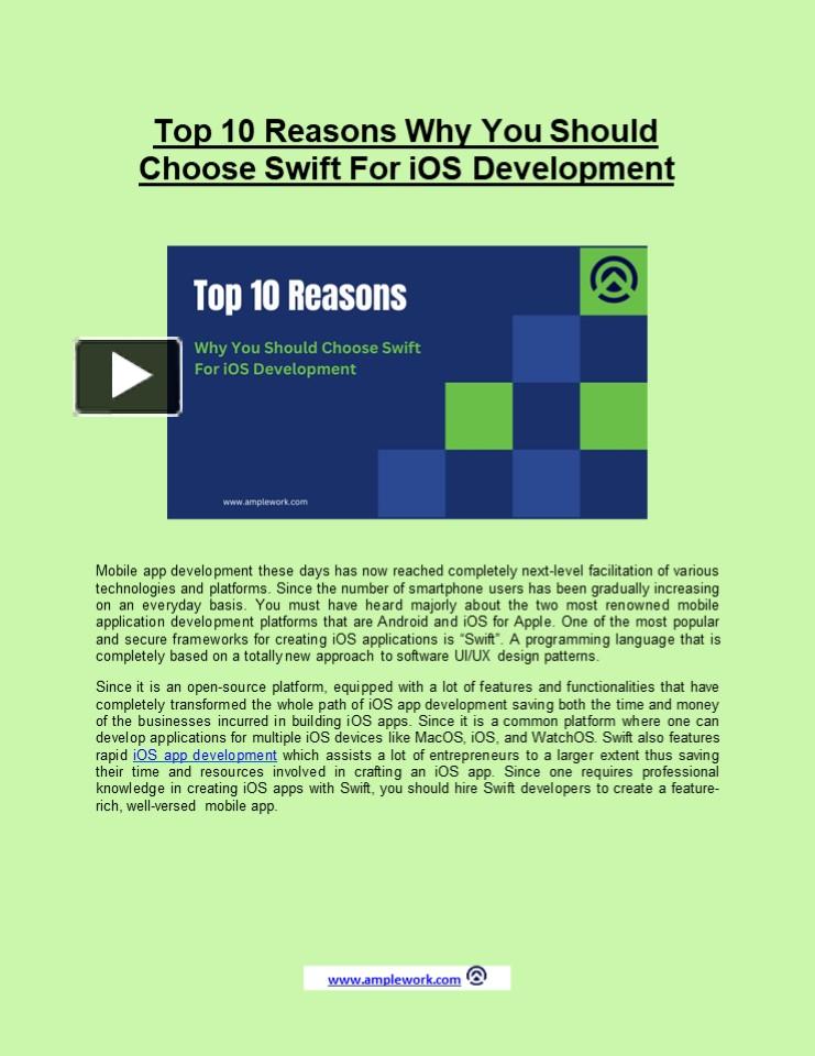 Top 10 Reasons Why You Should Choose Swift For iOS Development presentation | free to download