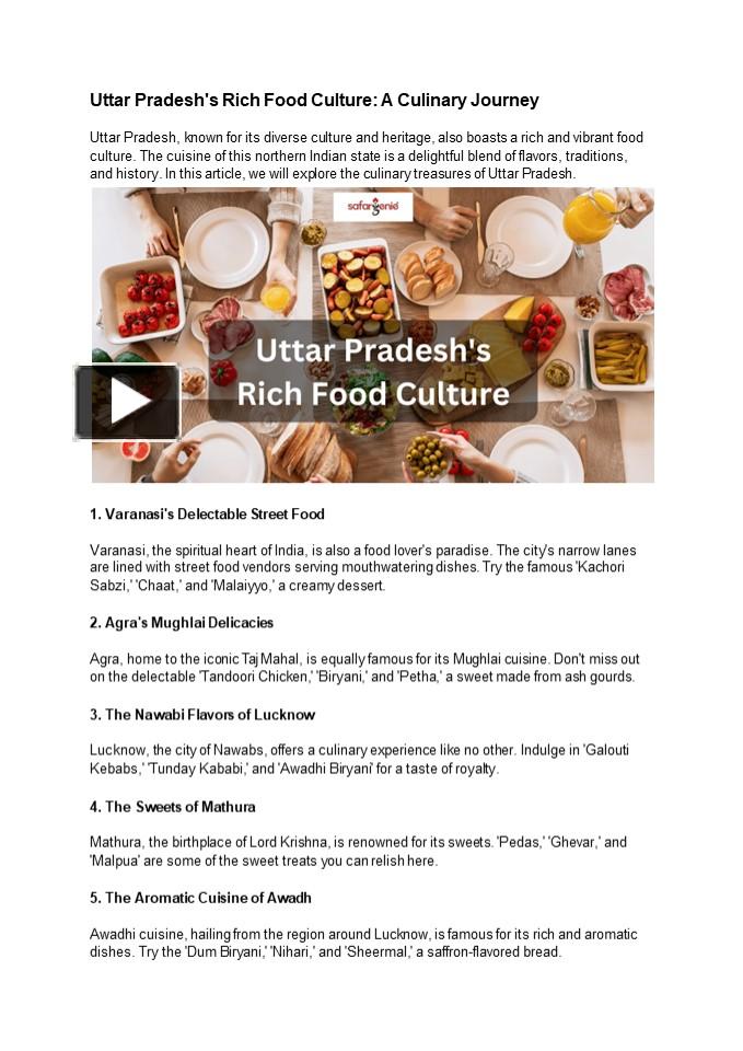 Uttar Pradesh's Rich Food Culture: A Culinary Journey presentation ...