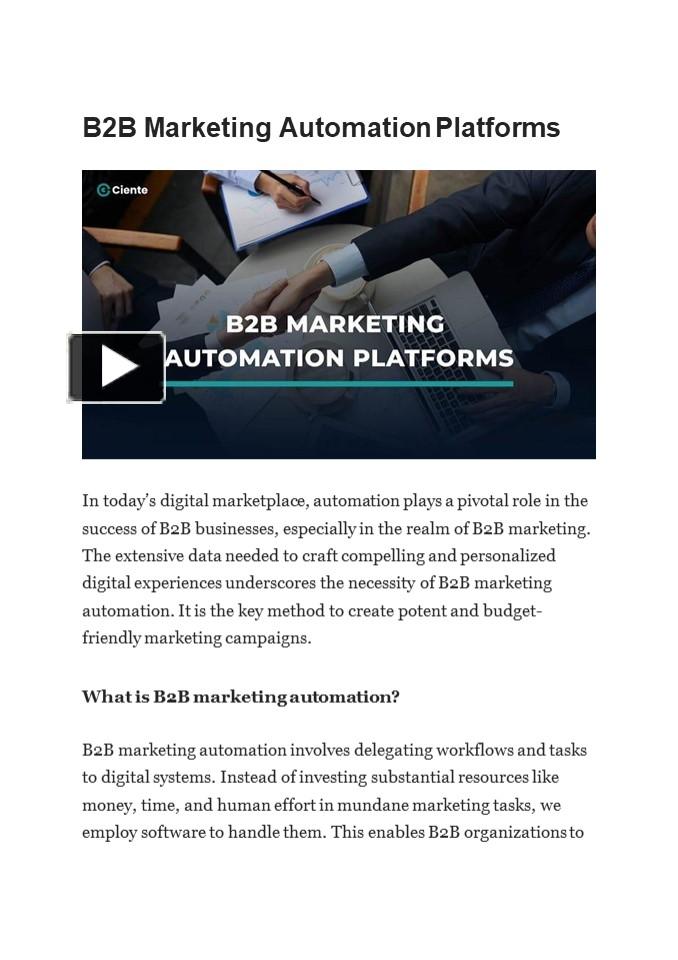 PPT – B2B Marketing Automation Platforms PowerPoint presentation | free to download - id: 97dc8b ...