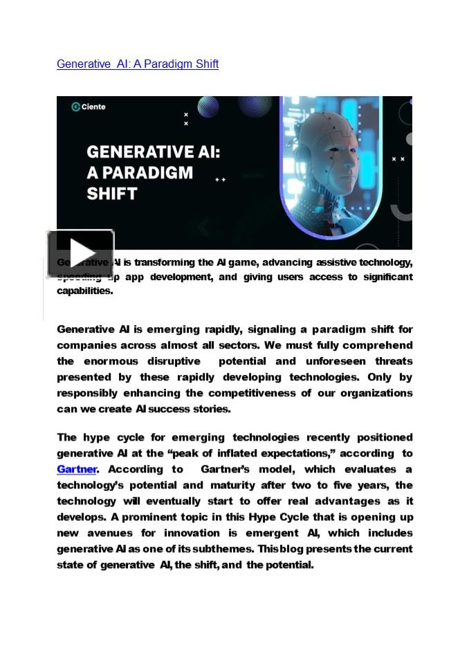 PPT – Generative AI: A Paradigm Shift PowerPoint presentation | free to download - id: 97deb5-YjRhN
