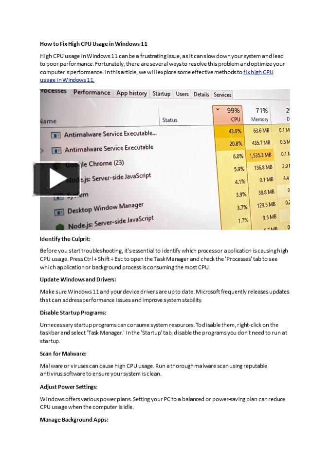 Ppt How To Fix High Cpu Usage In Windows 11 Powerpoint Presentation