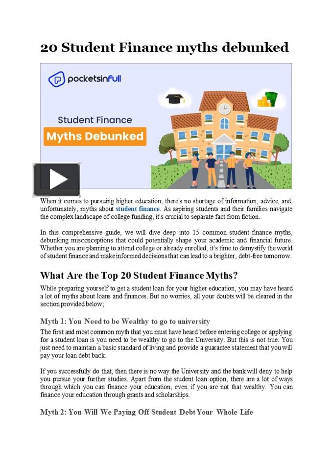 20 Student Finance Myths Debunked presentation | free to download