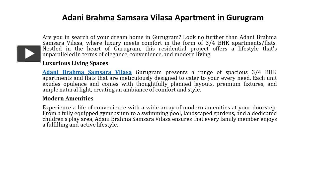 PPT – Adani Brahma Samsara Vilasa Apartment in Gurugram PowerPoint presentation | free to ...