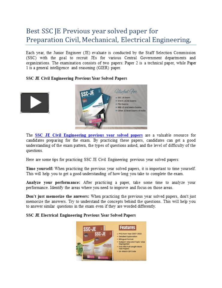 Best SSC JE Previous year solved paper for Preparation Civil ...