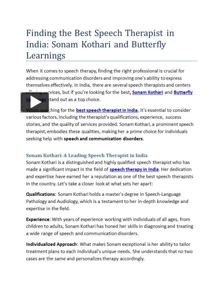 PPT – Finding the Best Speech Therapist in India: Sonam Kothari and Butterfly Learnings ...