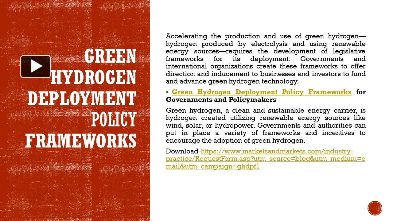 Green Hydrogen Deployment Policy Frameworks presentation | free to download