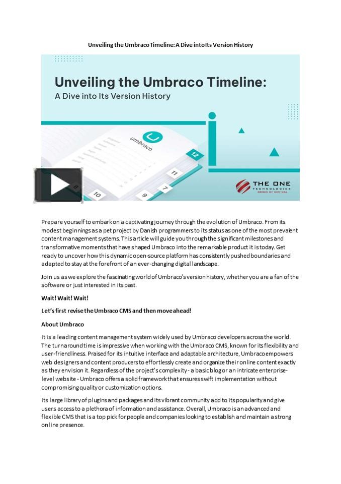 Unveiling the Umbraco Timeline: A Dive into Its Version History presentation | free to download