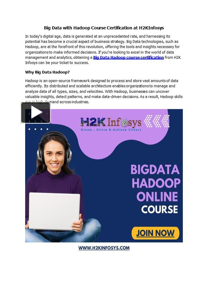 Ppt Big Data With Hadoop Course Certification At H2kinfosys