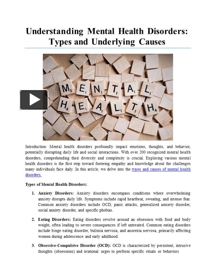 PPT – Understanding Mental Health Disorders: Types and Underlying ...