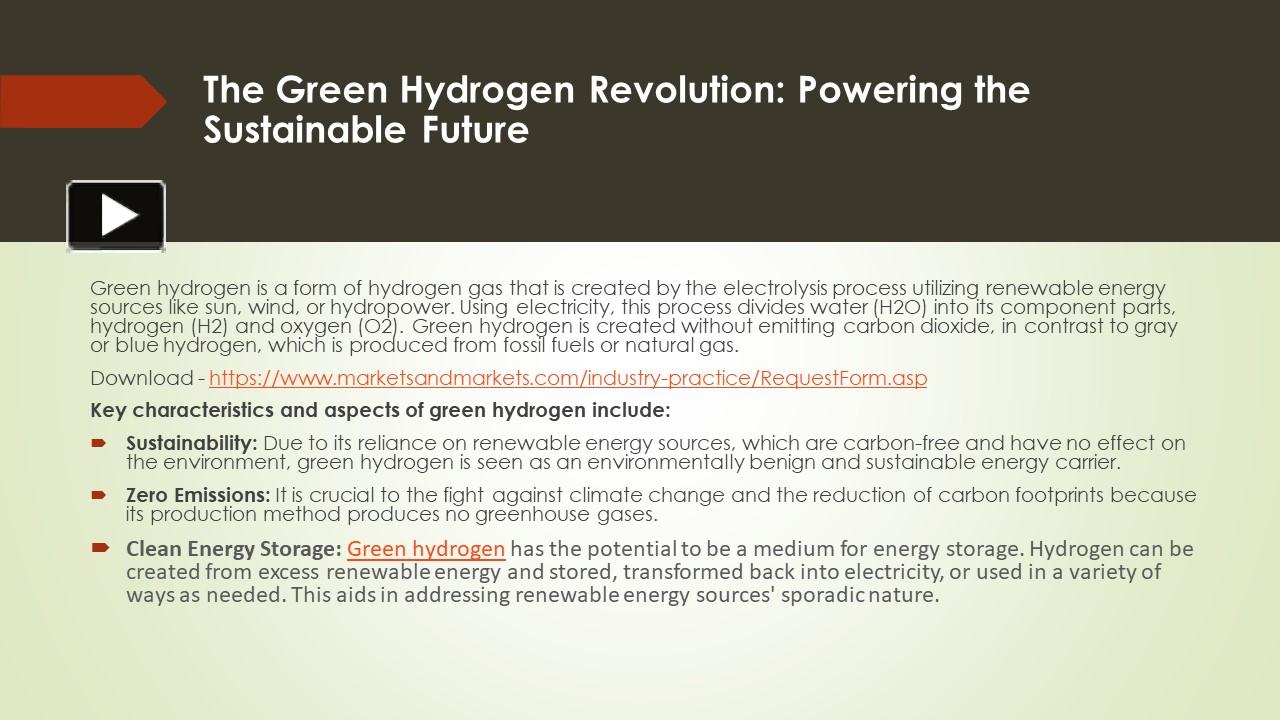The Green Hydrogen Revolution: Powering the Sustainable Future presentation | free to download