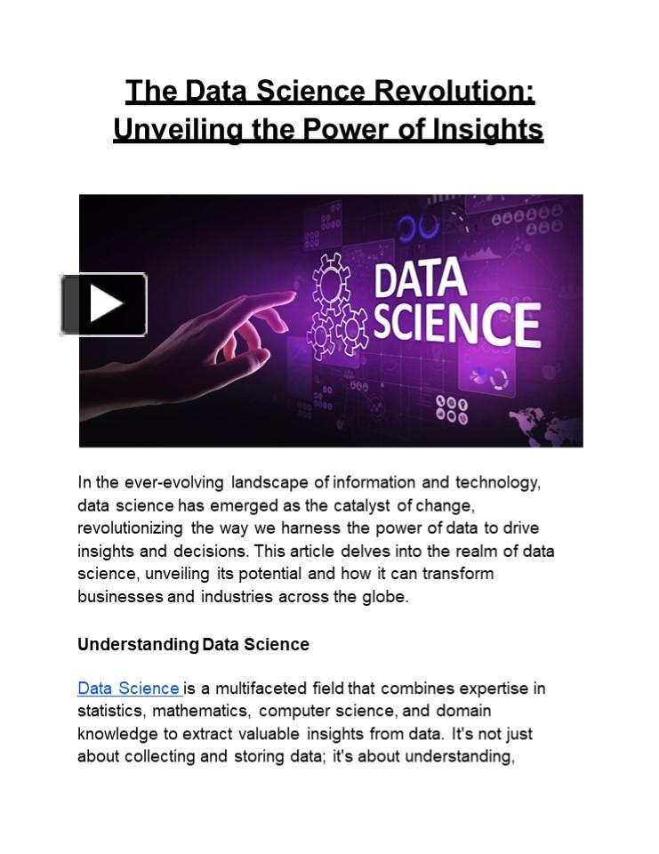 PPT – The Data Science Revolution: Unveiling the Power of Insights PowerPoint presentation ...