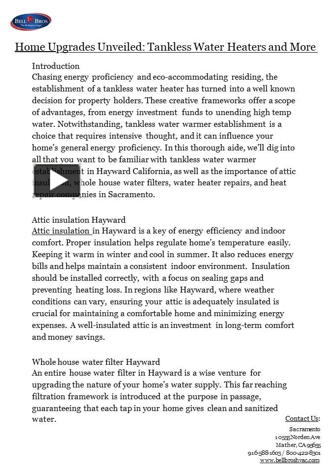 Home Upgrades Unveiled: Tankless Water Heaters and More presentation | free to download