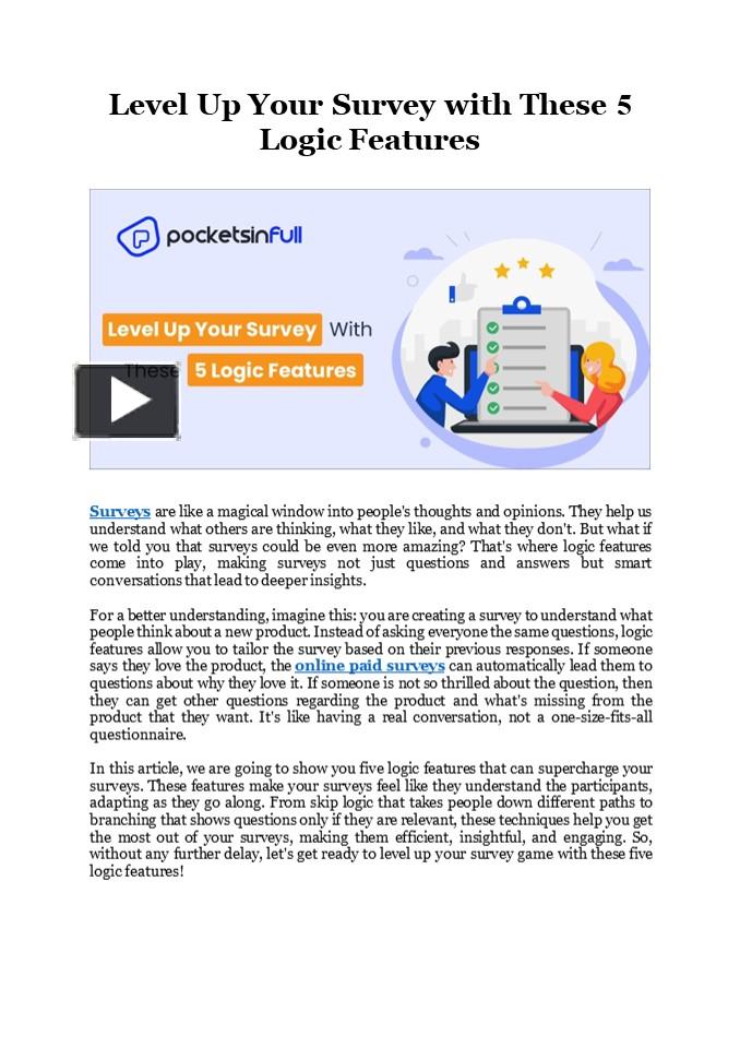 PPT – Level Up Your Survey Project With These 5 Logic Features PowerPoint presentation | free to ...
