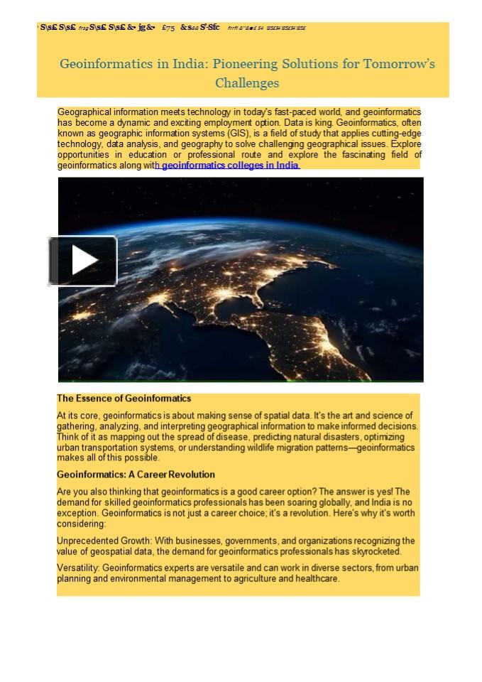 Geoinformatics in India: Pioneering Solutions for Tomorrow's Challenges presentation | free to ...