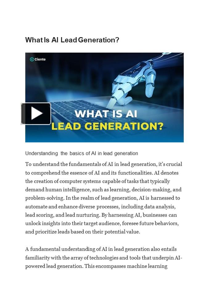 PPT – What Is AI Lead Generation? PowerPoint presentation | free to download - id: 97ff25-MmZiY