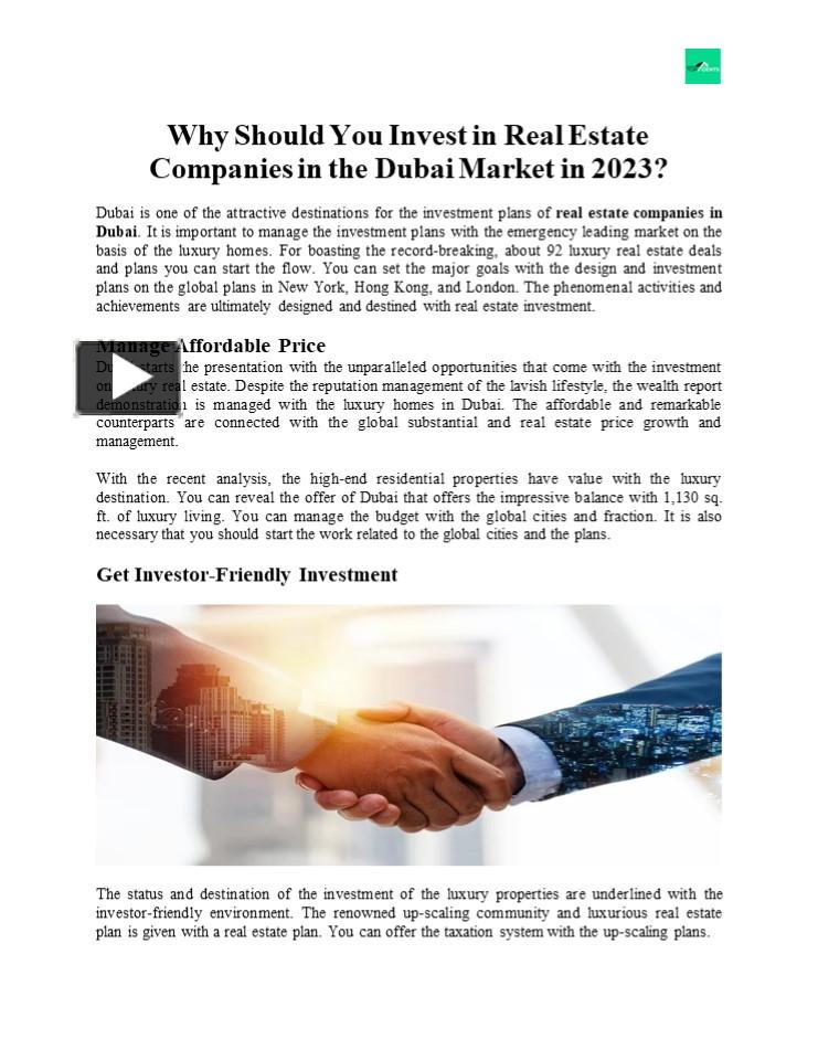 PPT – Why Should You Invest in Real Estate Companies in the Dubai Market in 2023 PowerPoint ...