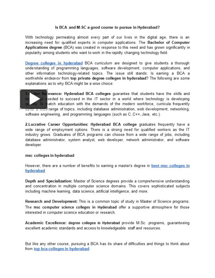 PPT – Is BCA and M-SC a good course to pursue in Hyderabad? PowerPoint presentation | free to ...