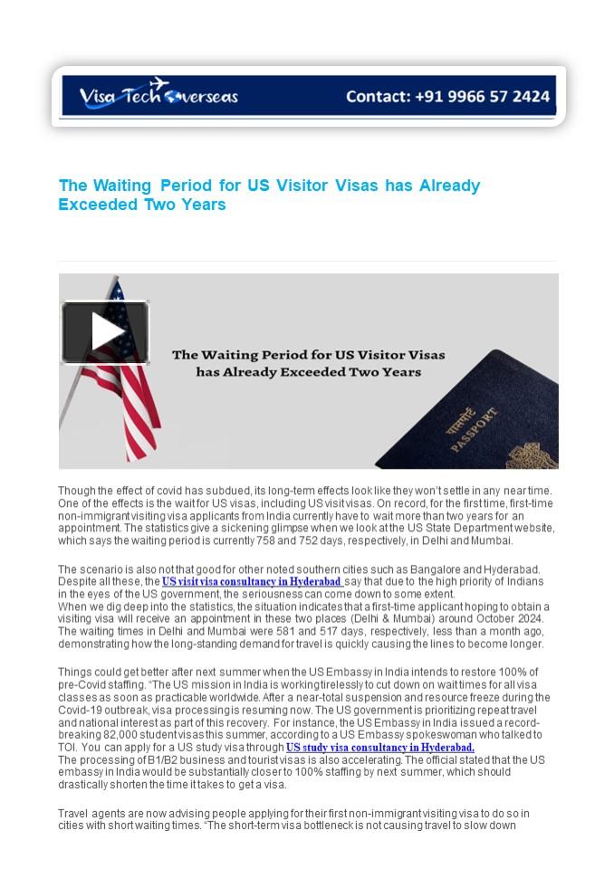 PPT – The Waiting Period for US Visitor Visas has Already Exceeded Two ...