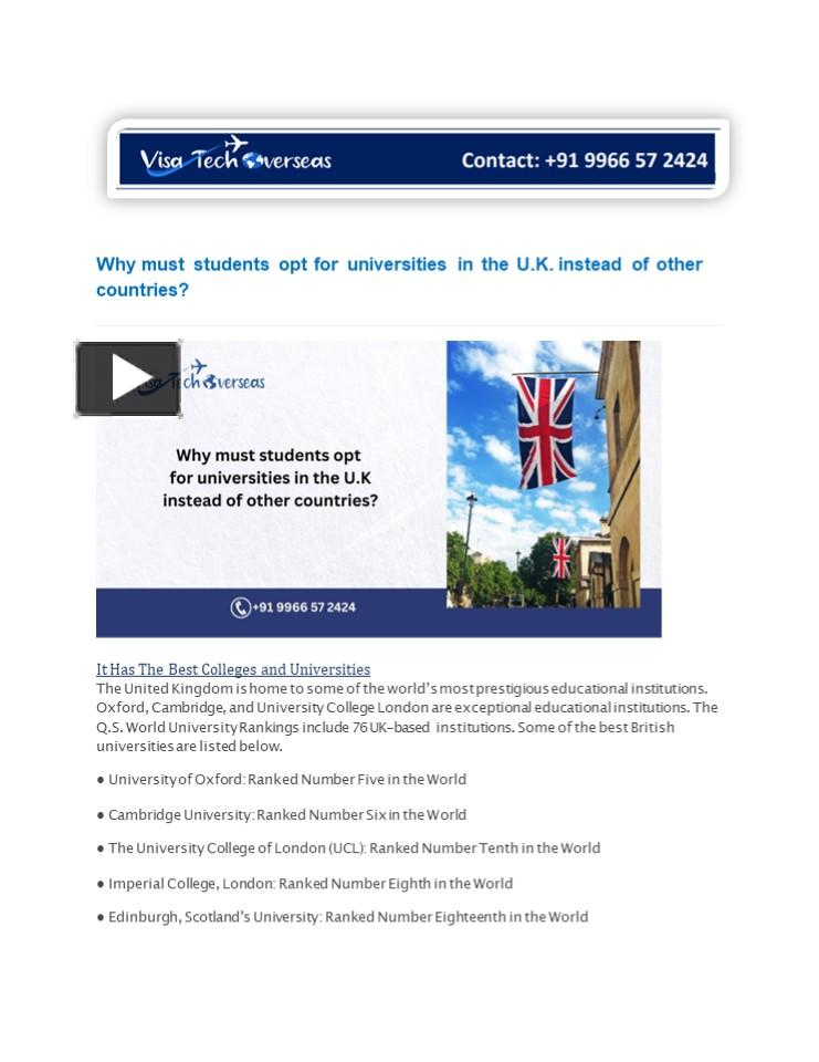 Why must students opt for universities in the U.K. instead of other countries? presentation ...