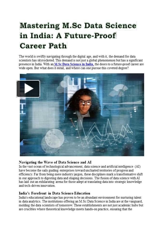 Mastering M.Sc Data Science in India: A Future-Proof Career Path presentation | free to download