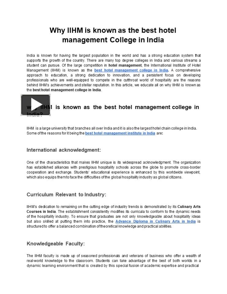 Why IIHM is known as the best hotel management College in India presentation | free to download