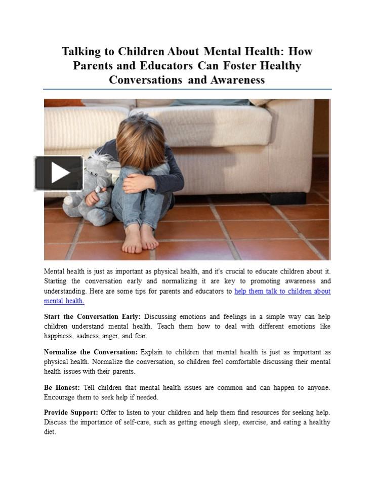 Talking to Children About Mental Health: How Parents and Educators Can ...