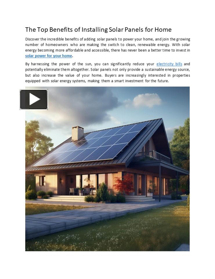 PPT – The Top Benefits of Installing Solar Panels for Home PowerPoint ...