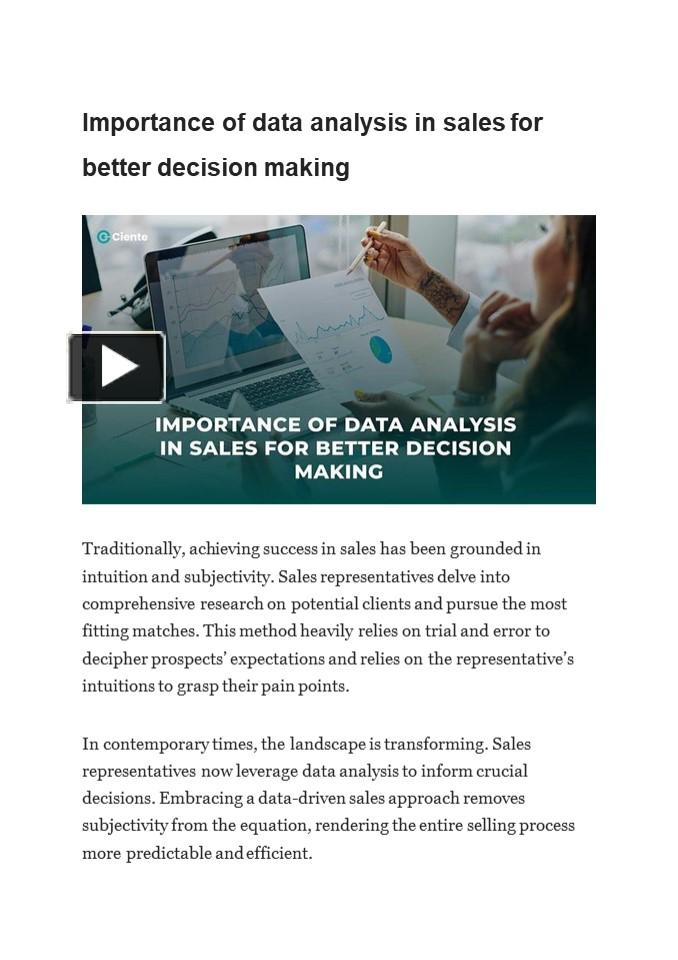 PPT – Importance of data analysis in sales for better decision making PowerPoint presentation ...