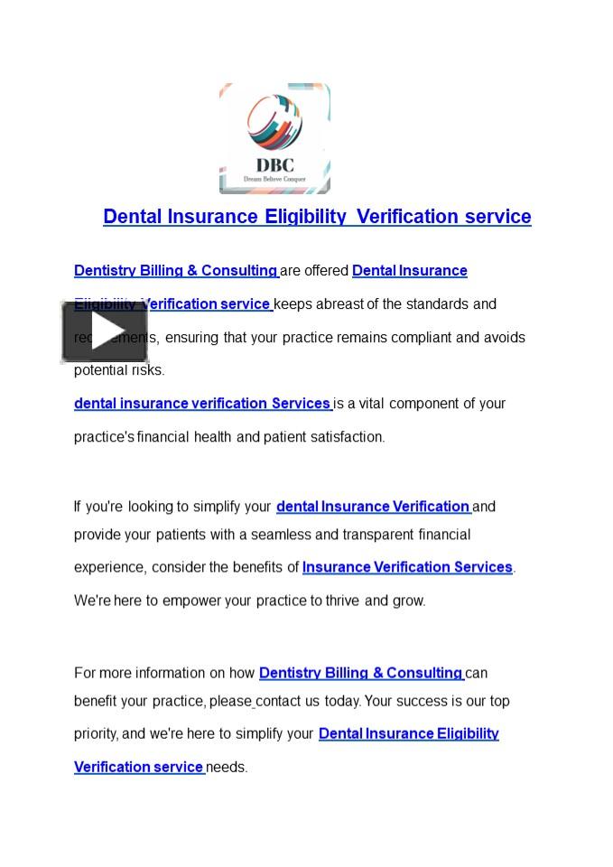 dental Insurance Eligibility Verification service presentation | free to download