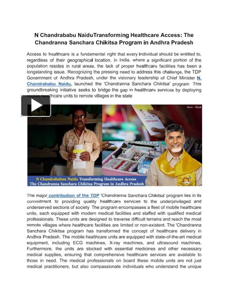 N Chandrababu NaiduTransforming Healthcare Access: The Chandranna Sanchara Chikitsa Program in ...