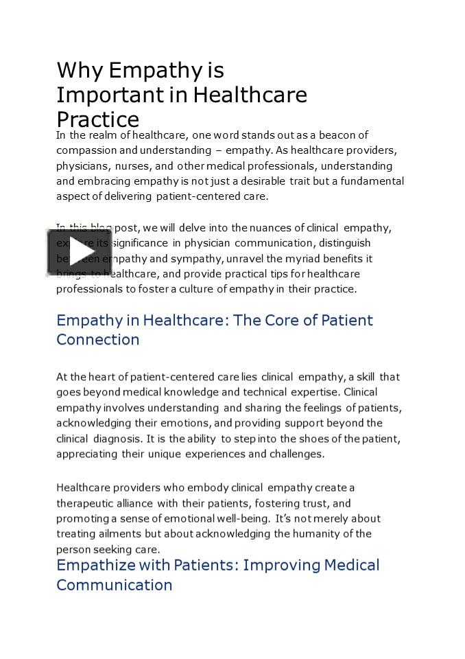 Why Empathy is Important in Healthcare Practice presentation | free to ...