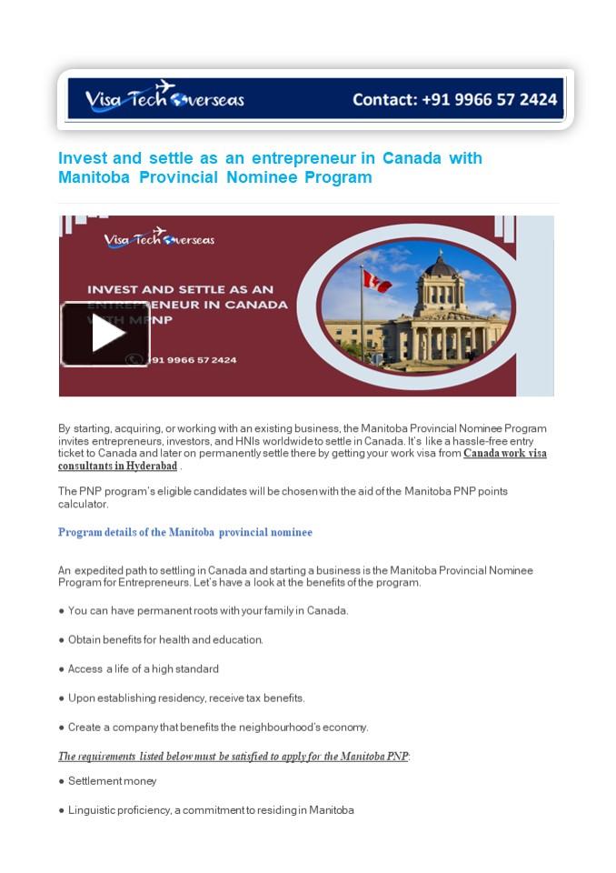 PPT – Invest and settle as an entrepreneur in Canada with Manitoba ...