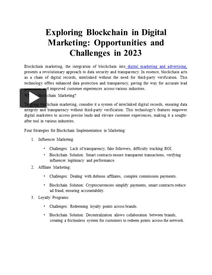 PPT – Exploring Blockchain in Digital Marketing: Opportunities and Challenges in 2023 PowerPoint ...