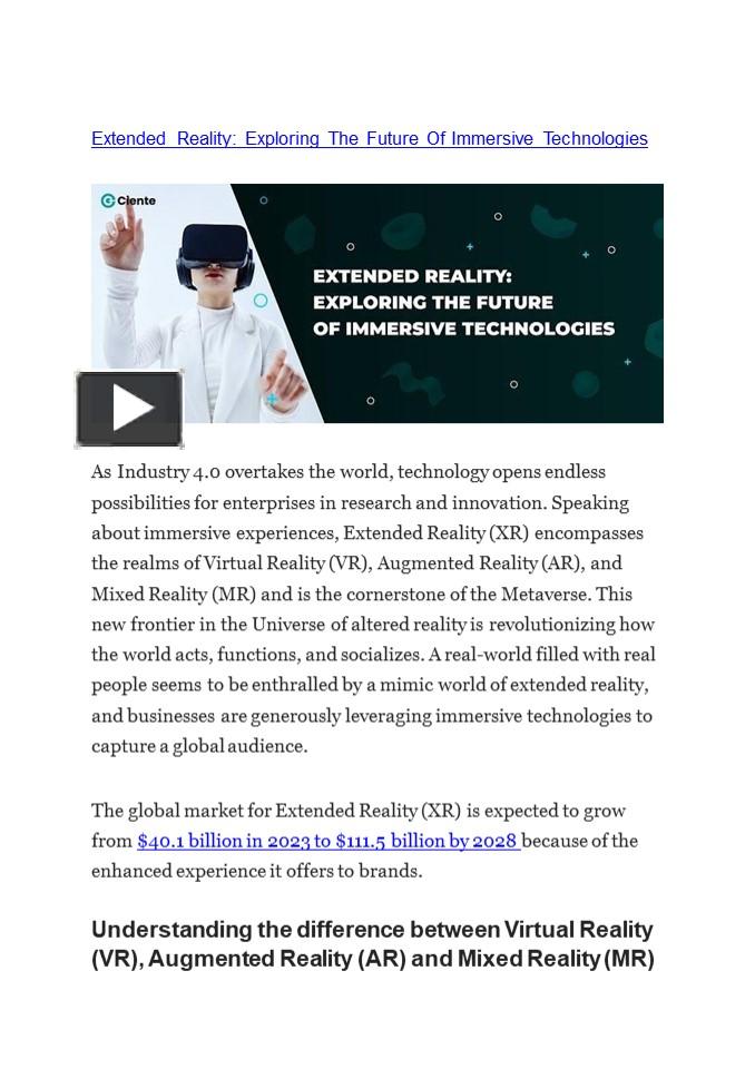 PPT – Extended Reality: Exploring The Future Of Immersive Technologies PowerPoint presentation ...