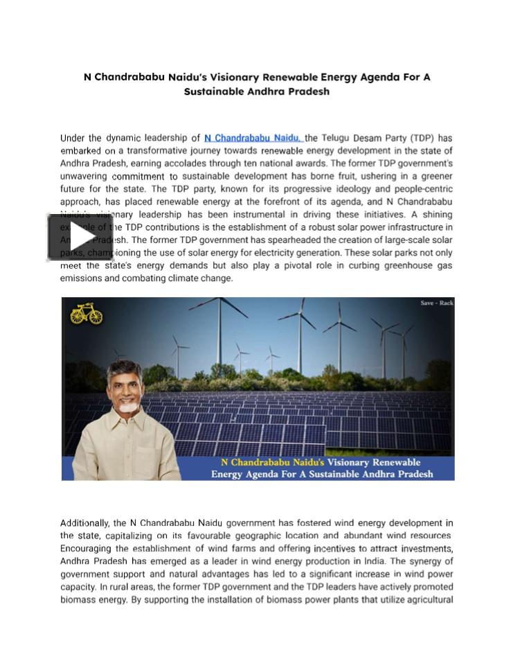 PPT – N Chandrababu Naidu's Visionary Renewable Energy Agenda For A Sustainable Andhra Pradesh ...