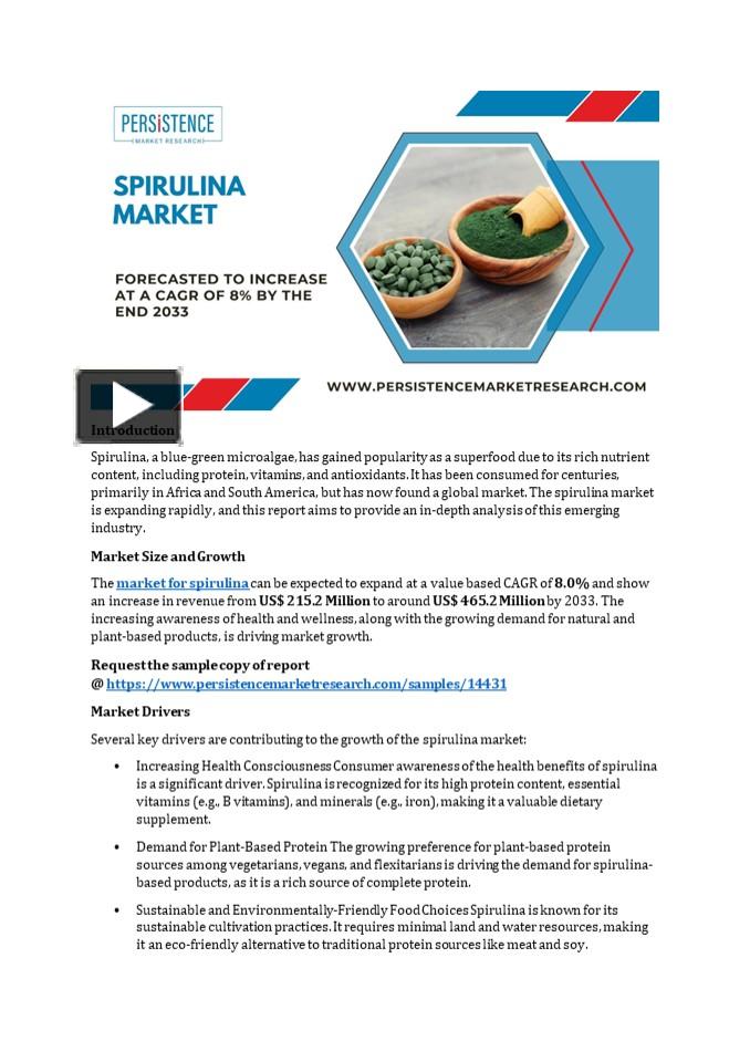 PPT – Spirulina Market SWOT Analysis by Players Insights from 2023-2033 PowerPoint presentation ...