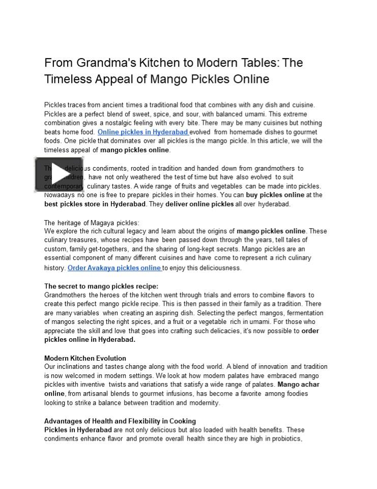 PPT – From Grandma's Kitchen to Modern Tables: The Timeless Appeal of Mango Pickles Online ...