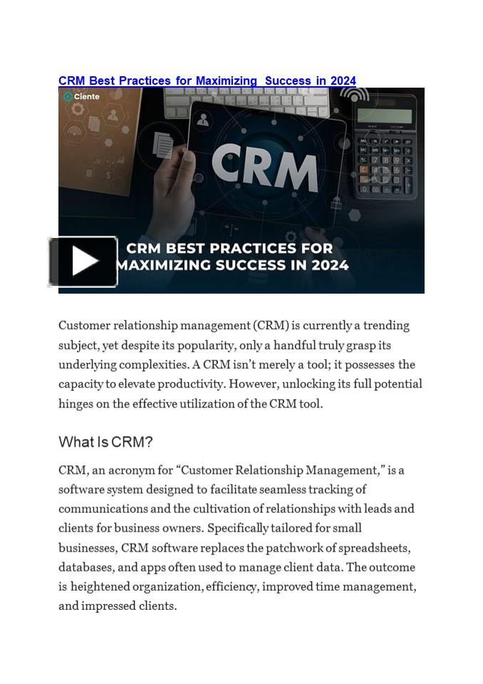 CRM Best Practices for Maximizing Success in 2024 presentation | free to download
