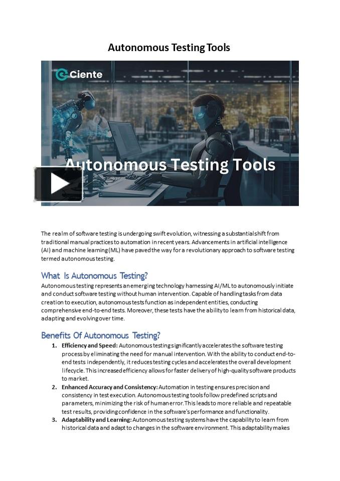 Ppt Autonomous Testing Tools Powerpoint Presentation Free To