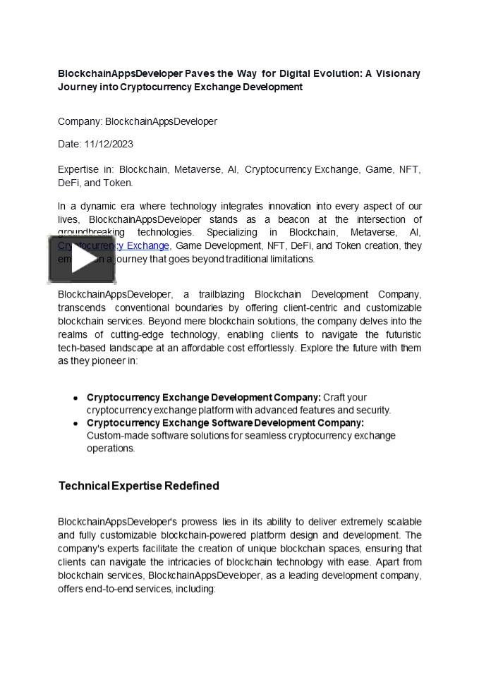 BlockchainAppsDeveloper Paves the Way for Digital Evolution: A ...