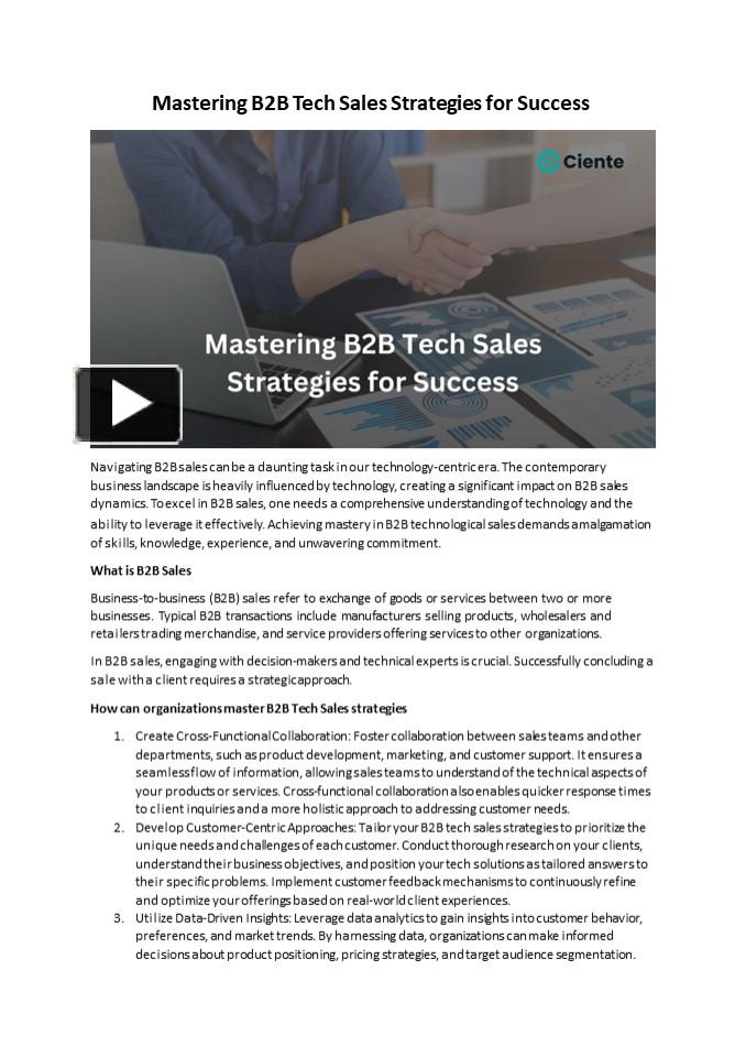 Mastering B2B Tech Sales Strategies for Success presentation | free to download