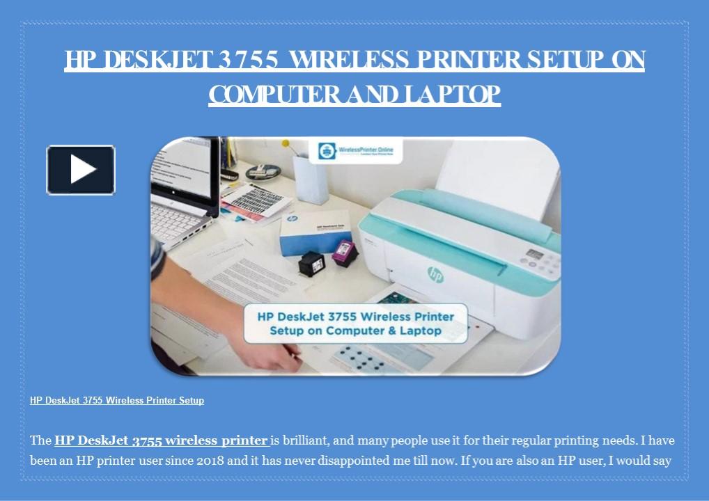 PPT – HP DeskJet 3755 Wireless Printer Setup on Computer and Laptop PowerPoint presentation ...