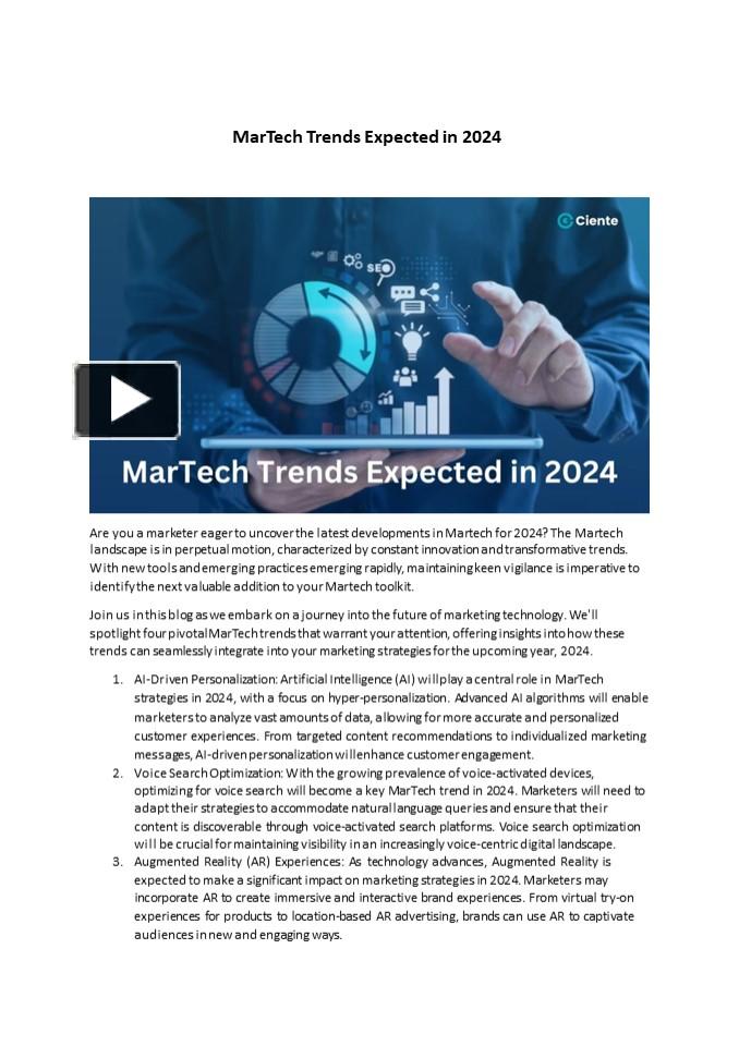 PPT – MarTech Trends Expected in 2024 PowerPoint presentation | free to download - id: 98394c-OWE2M